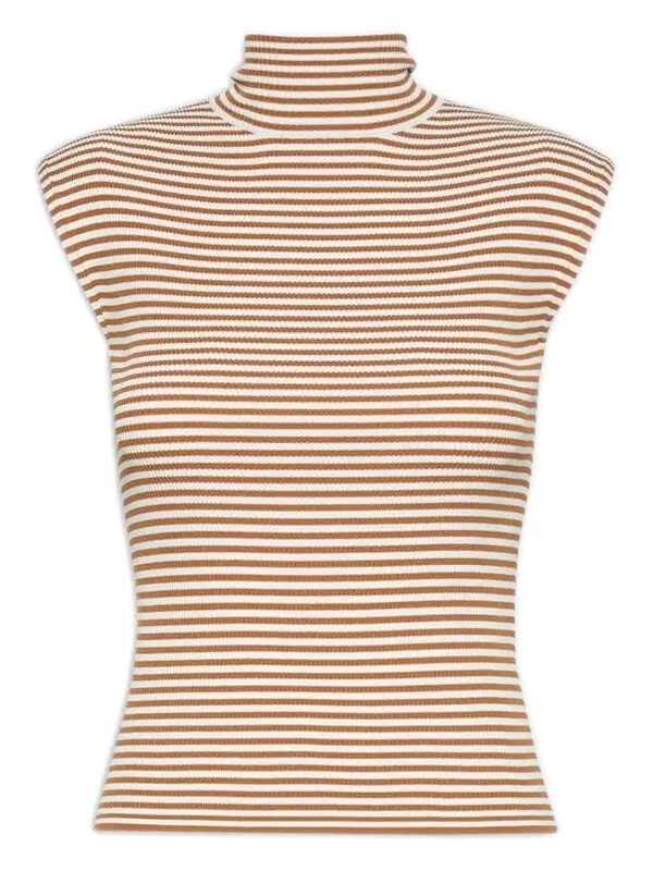 Max Mara Striped Ribbed Turtleneck Sweater - Beige