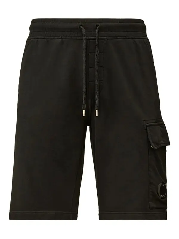 C.P. COMPANY Cotton Fleece Bermuda Shorts With Lens Detail - Nero