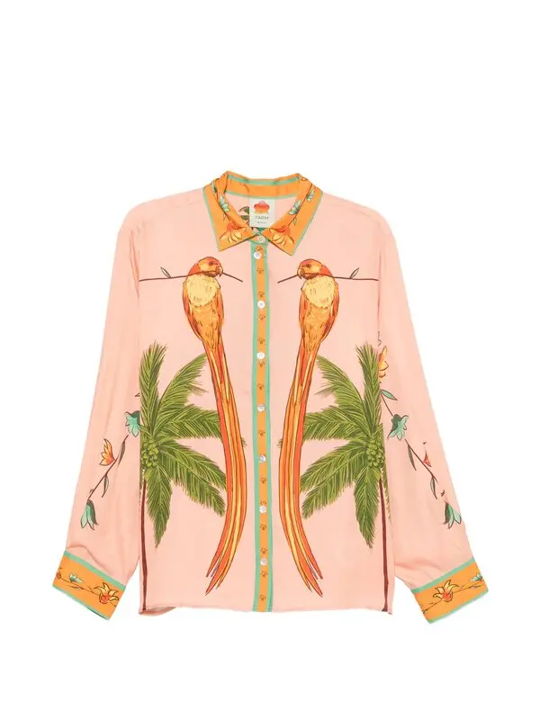Farm Rio Long-sleeved Printed Viscose Shirt - Rosa