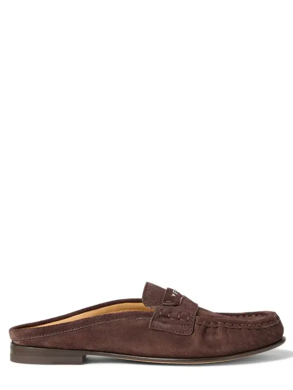 Fendi Leather Logo Band Mules - Marrone