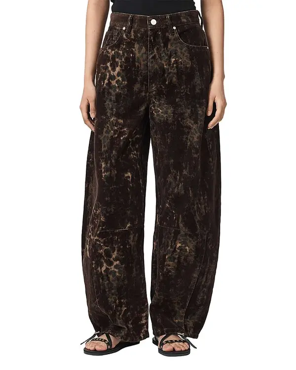 ALLSAINTS Jett Flock High Rise Barrel Jeans - Leppo Brown