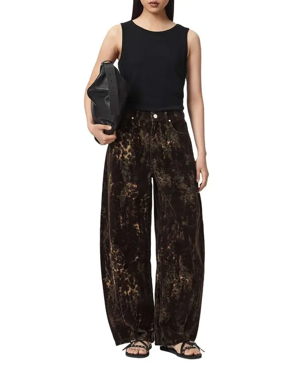 ALLSAINTS Jett Flock High Rise Barrel Jeans - Leppo Brown