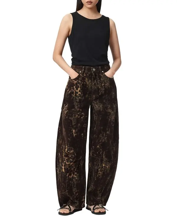 ALLSAINTS Jett Flock High Rise Barrel Jeans - Leppo Brown