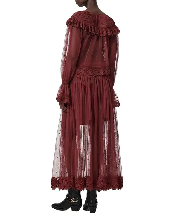 ALLSAINTS Trixie Lace Midi Skirt - Burgundy Red