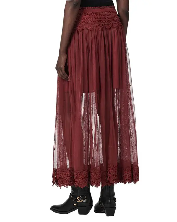 ALLSAINTS Trixie Lace Midi Skirt - Burgundy Red