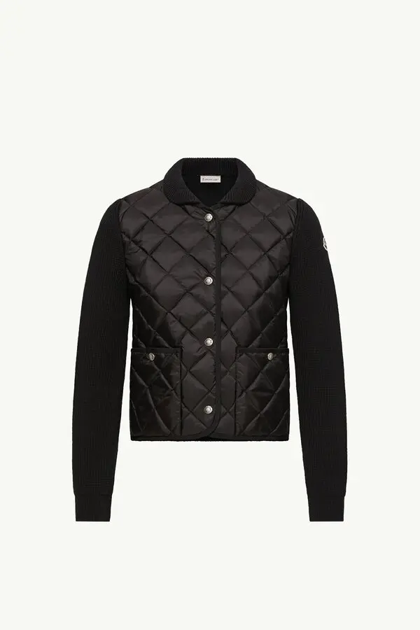 Moncler Diamond Quilted Padded Wool Cardigan - Black