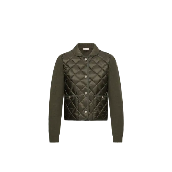 Moncler Diamond Quilted Padded Wool Cardigan - Green