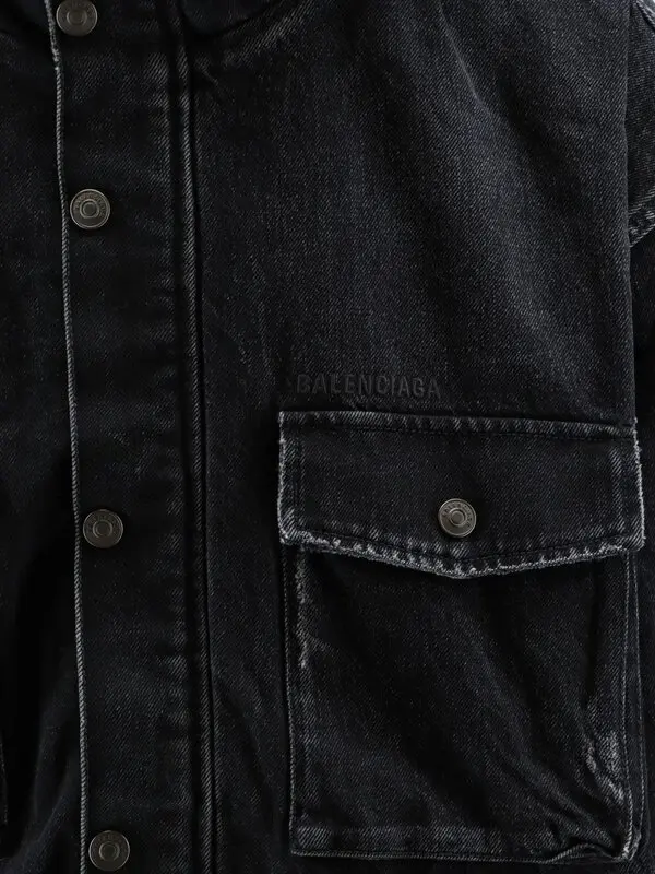 Balenciaga Logo-embroidered Hooded Denim Jacket