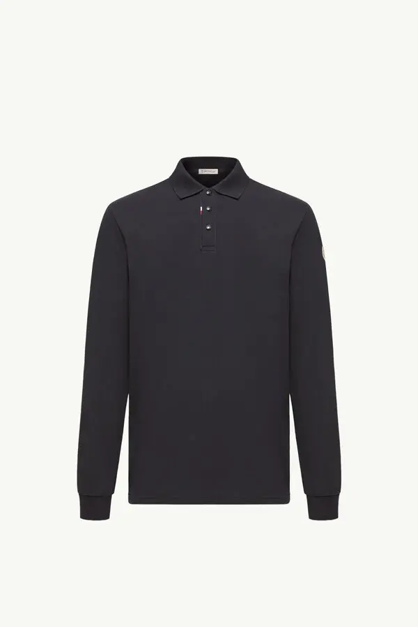 Moncler Logo Cotton Piquet Polo Shirt - Blue