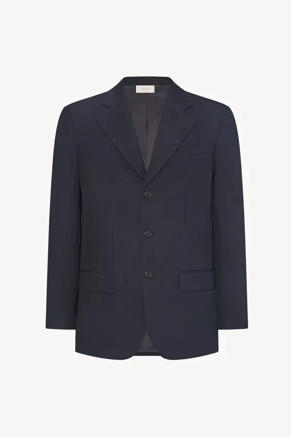 THE ROW Wren Pinstriped Wool Single-breasted Jacket - Midnight Blue