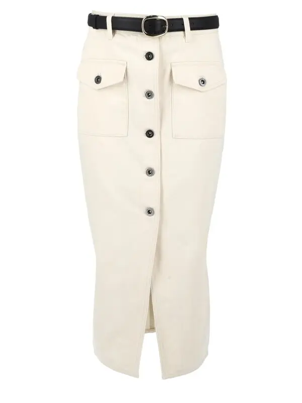 SELF-PORTRAIT Midi Skirt With Button Details - Beige