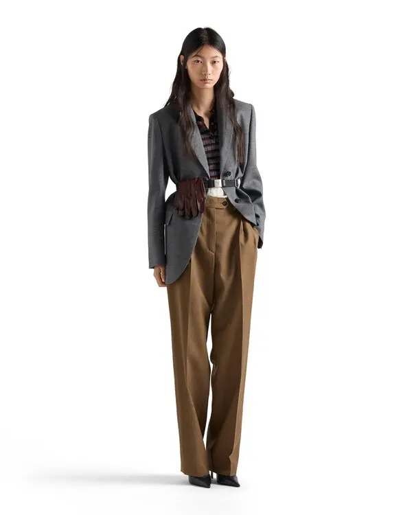 Prada Striped Cashmere And Silk Long Sleeve Polo Shirt - Brown