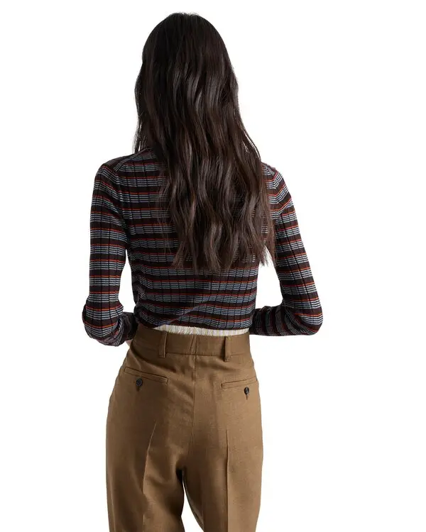 Prada Striped Cashmere And Silk Long Sleeve Polo Shirt - Brown