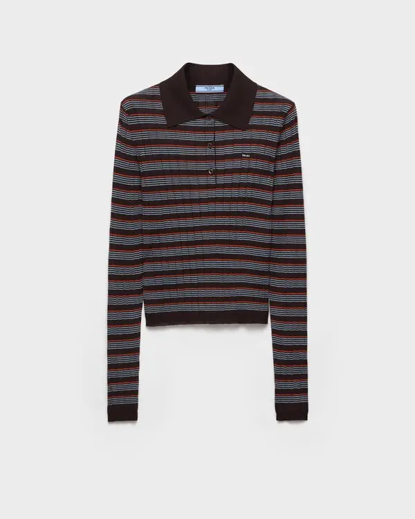 Prada Striped Cashmere And Silk Polo Shirt