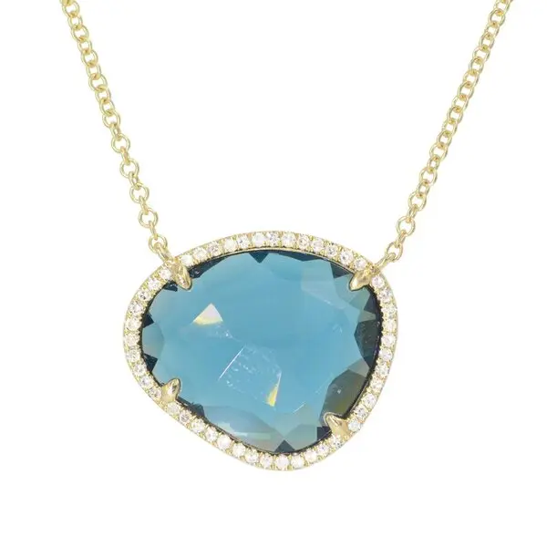 KAMARIA London Topaz Organic Necklace With Diamonds In Yellow Gold - Blue