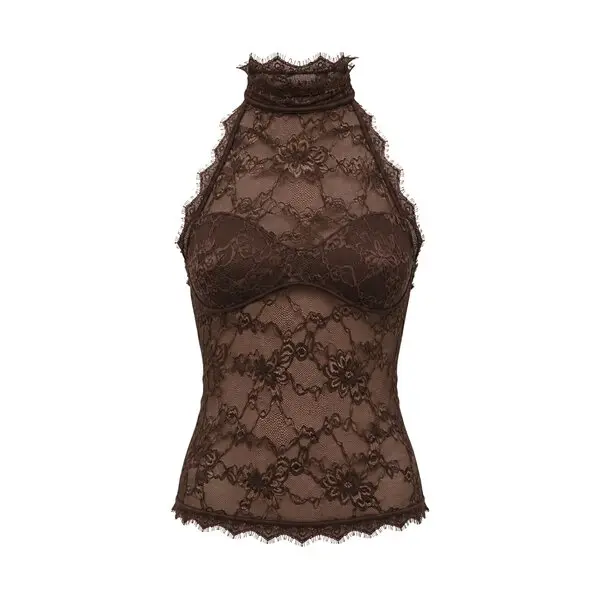 OW Selah Lace Halter Top - Brown