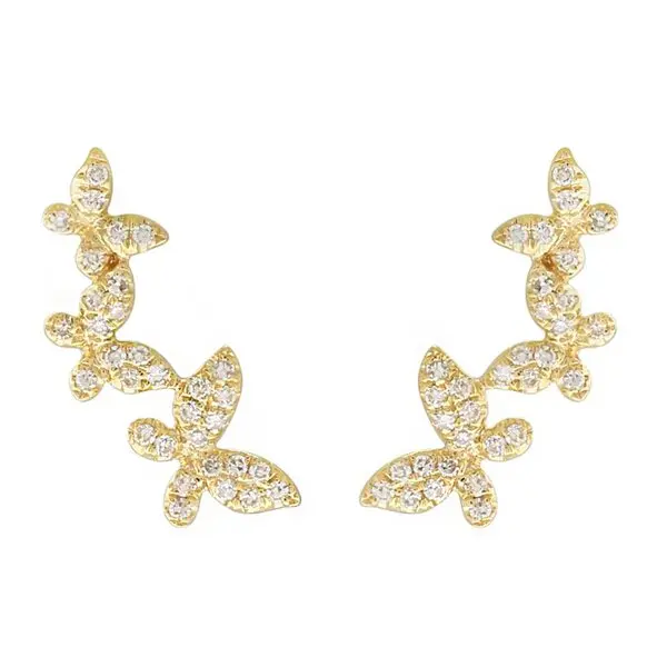 KAMARIA Triple Butterfly Stud Earrings With Diamonds - Gold