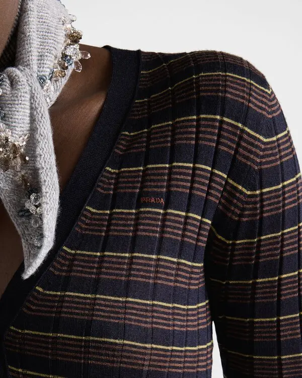 Prada Striped Cashmere And Silk Cardigan