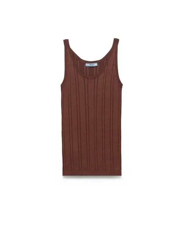 Prada Ribbed Knit Cotton Scoop Neck Top