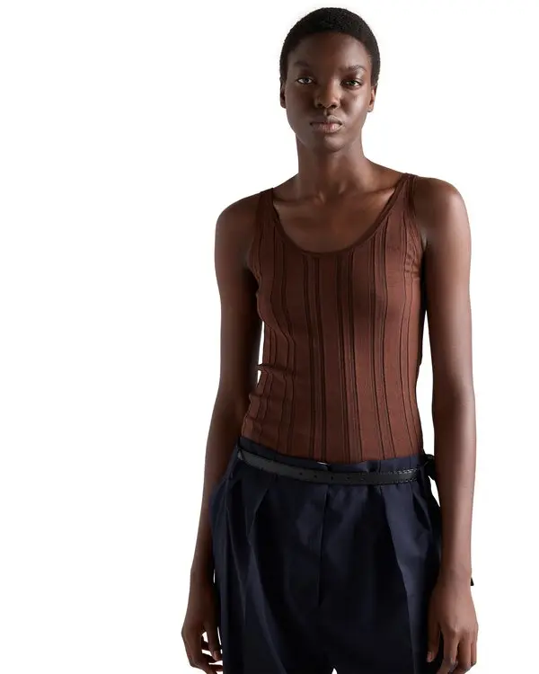 Prada Ribbed Knit Cotton Scoop Neck Top