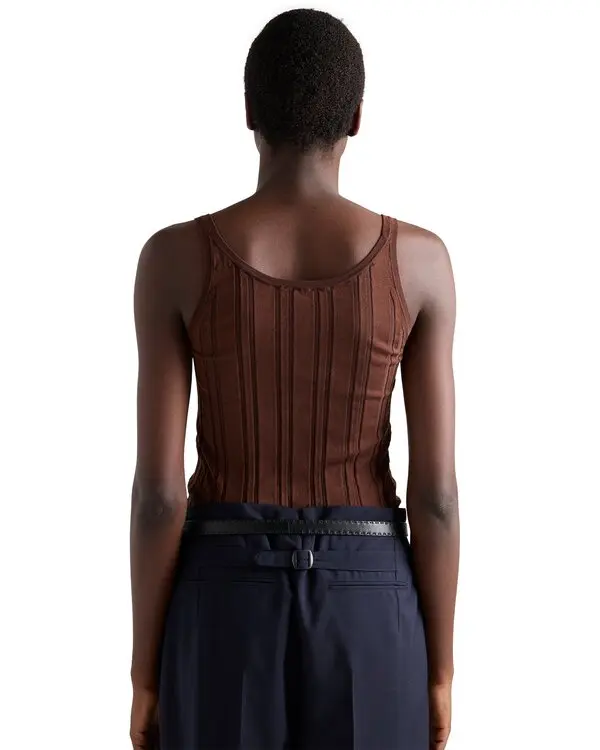 Prada Ribbed Knit Cotton Scoop Neck Top