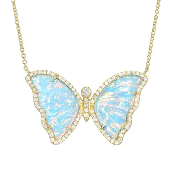 KAMARIA Prism Opal Butterfly Necklace With Diamonds - Gold