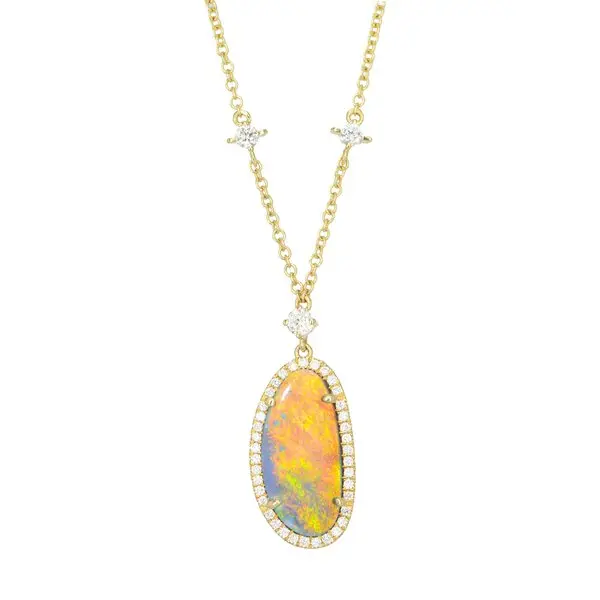 KAMARIA Orange & Yellow Fire Opal Necklace With Diamonds - Gold
