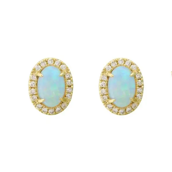 KAMARIA Ethiopian Opal Oval Diamond Stud Earrings - Gold