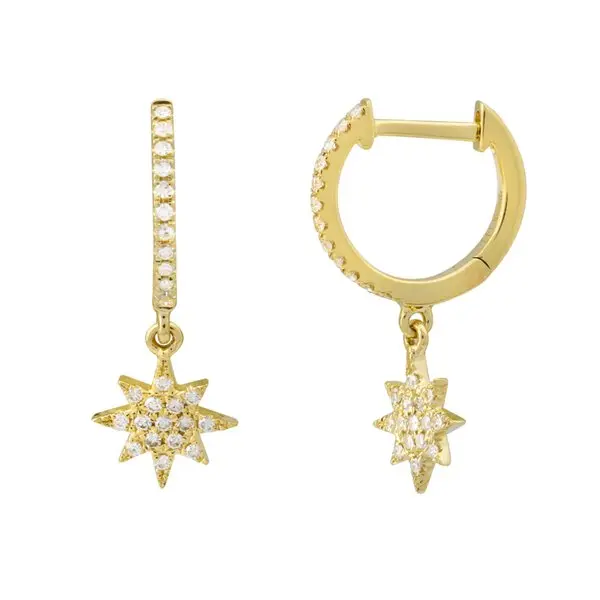 KAMARIA Star Dangle Huggie Earrings With Diamonds - Gold
