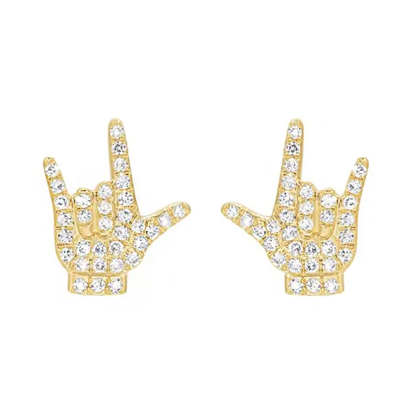 KAMARIA I Love You Sign Stud Earrings With Diamonds - Gold