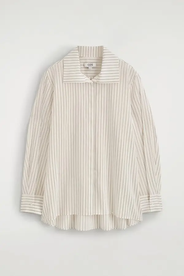 Cos Striped Cotton-silk High-collar Shirt - Beige