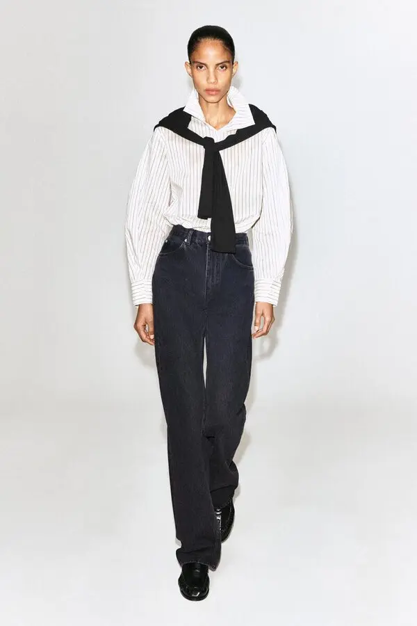 Cos Striped Cotton-silk High-collar Shirt