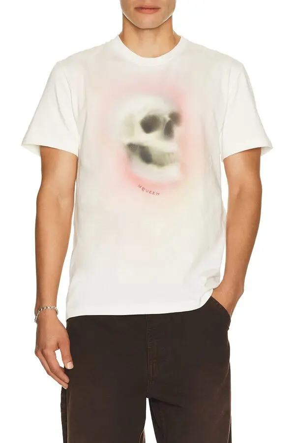 Alexander McQueen Skull Haze Tee Shirt In White - White & Multicolor