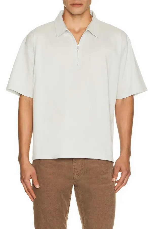 FRAME Half Zip Pique Polo In Blue - Pale Blue