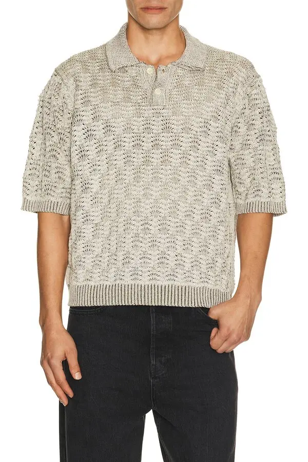 CORRIDOR Cable Lace Polo In Grey - Natural
