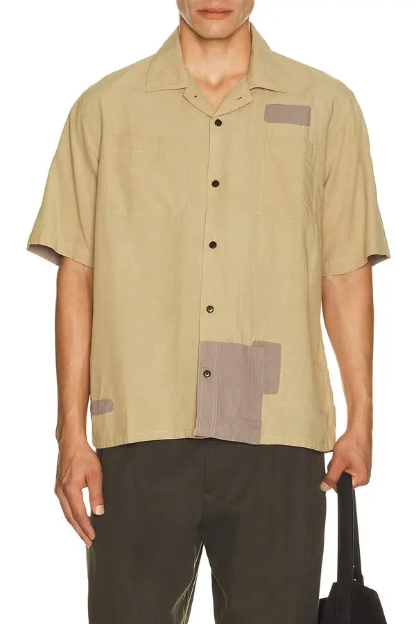 CORRIDOR Patchwork Short Sleeve Shirt In Cream