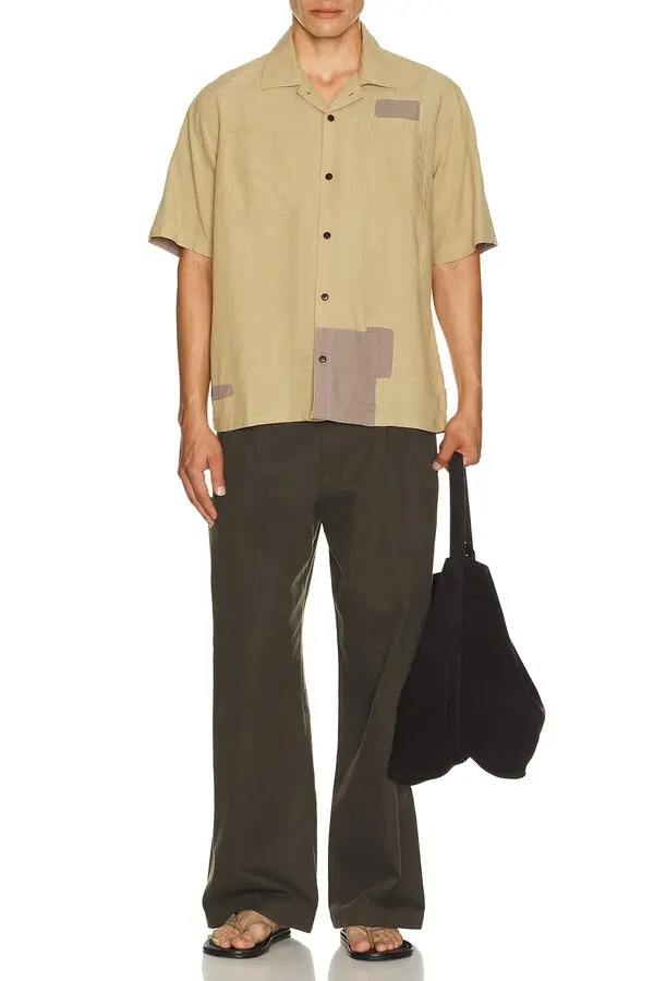 CORRIDOR Patchwork Short Sleeve Shirt In Cream