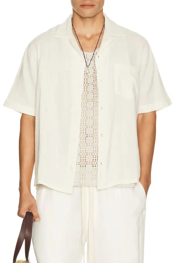 CORRIDOR Double Cloth Short Sleeve Shirt In Cream