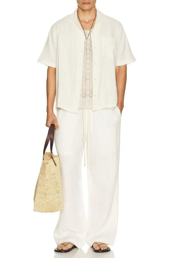 CORRIDOR Double Cloth Short Sleeve Shirt In Cream