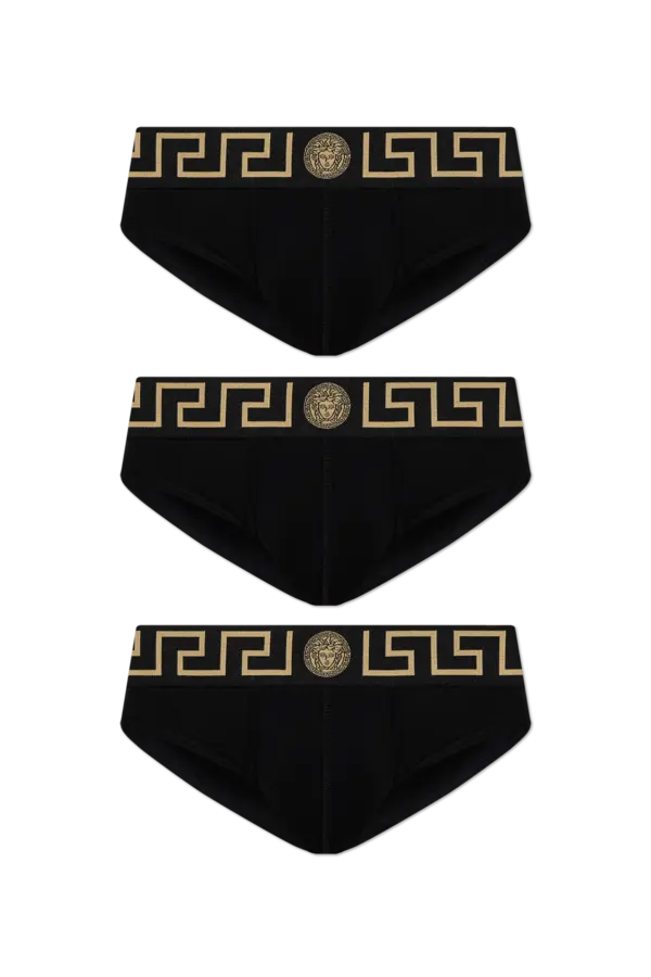 Versace Three-pack Of Cotton Briefs - Black