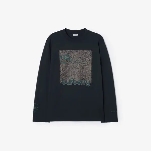 Burberry Long-sleeve London Map Cotton T-shirt - Navy