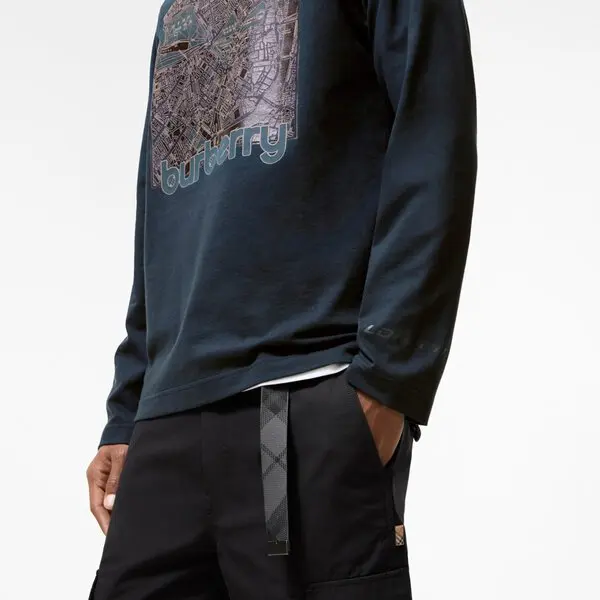 Burberry Long-sleeve London Map Cotton T-shirt - Navy