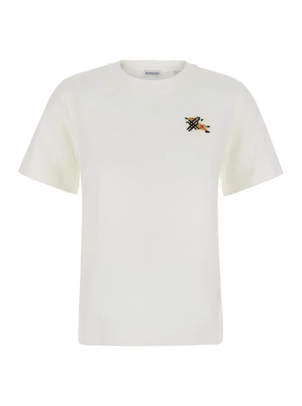 Burberry Cotton T-shirt With Ekd Logo Embroidery - Multicolor
