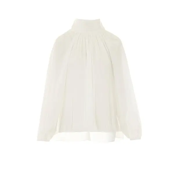Max Mara Silk Blend Bow Detail Turtleneck Shirt - White