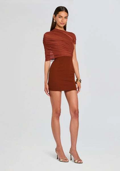 SEROYA Selma Mini Crepe Dress - Copper Clay