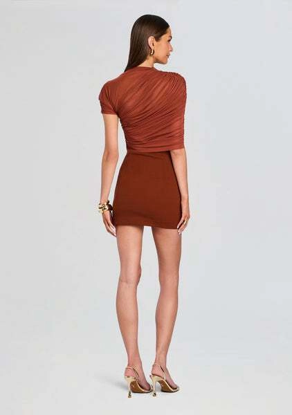 SEROYA Selma Mini Crepe Dress - Copper Clay