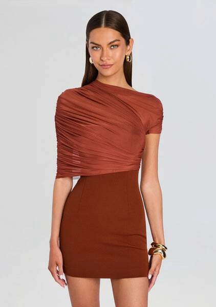SEROYA Selma Mini Crepe Dress - Copper Clay