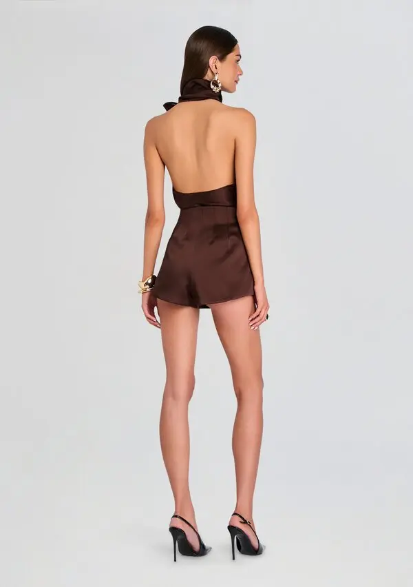 Retrofete Indira Silk Halter Top With Dramatic Bow Detail