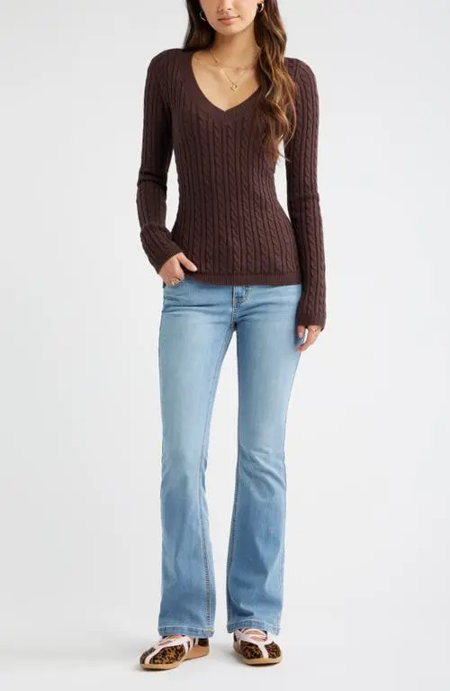 Bp. Cable Stitch V-neck Sweater - Brown Coffee