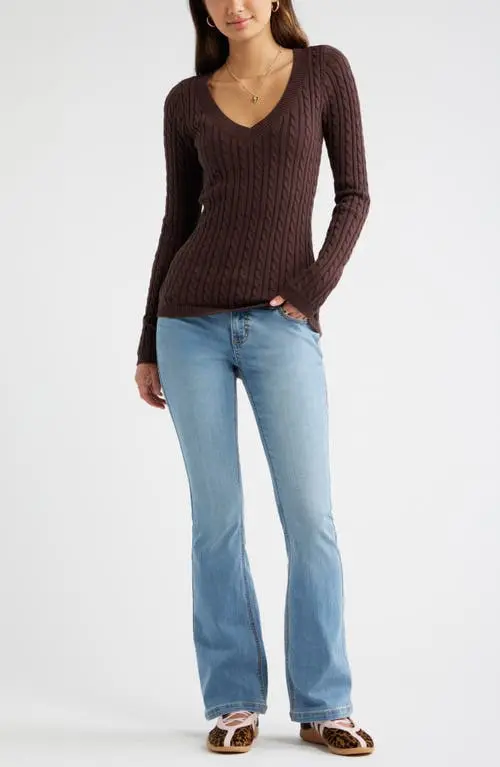 Bp. Cable Stitch V-neck Sweater - Brown Coffee